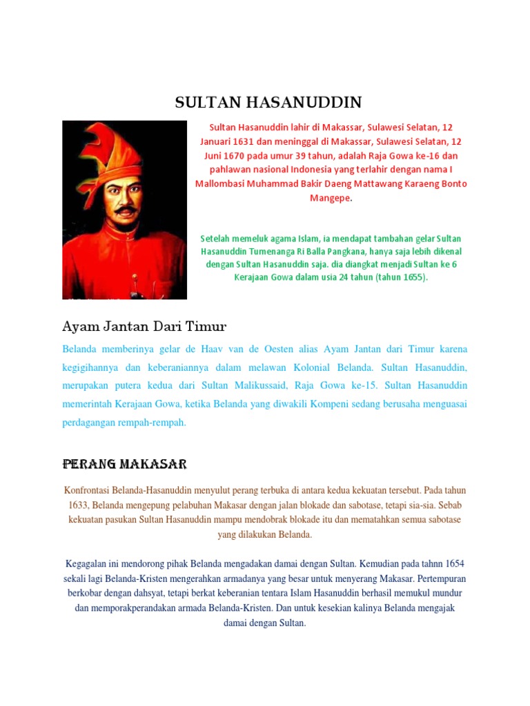 Biografi Sultan Hasanuddin, Pahlawan Nasional | PDF | Sejarah