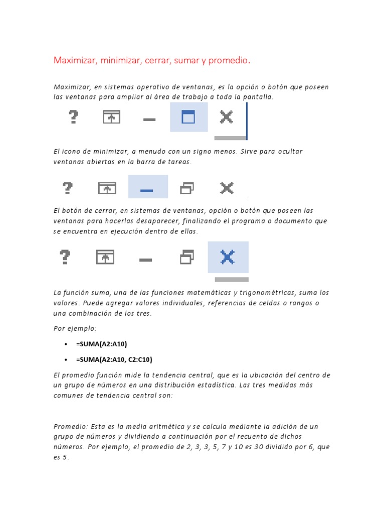 Funciones de Maximizar, Minimizar, Cerrar, Sumar y Promedio | PDF