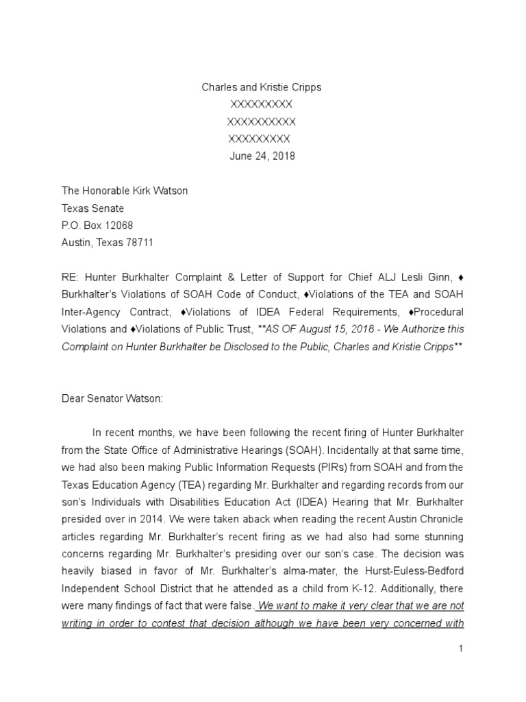 Hunter Burkhalter Complaint Public Disclosure | PDF | Judicial ...