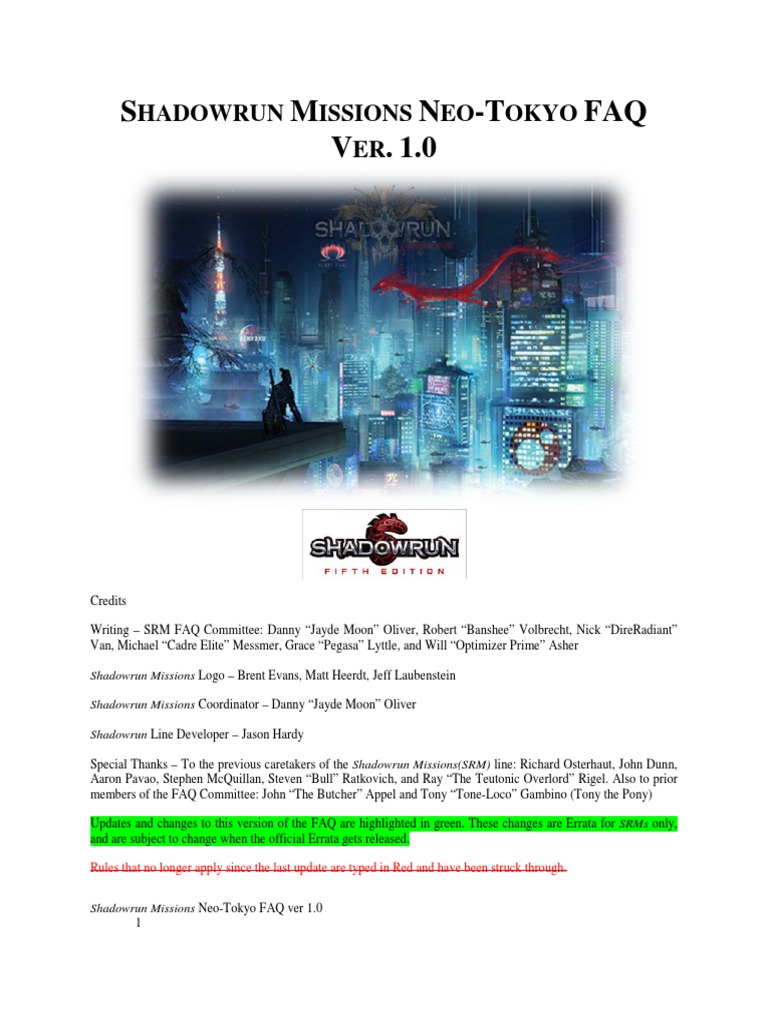 Shadowrun Missions Neo-Tokyo FAQ: A Comprehensive Guide to the Rules ...