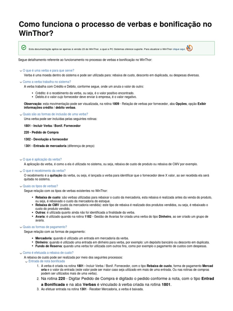 Como Funciona o Processo de Verbas e Bonificação No Winthor