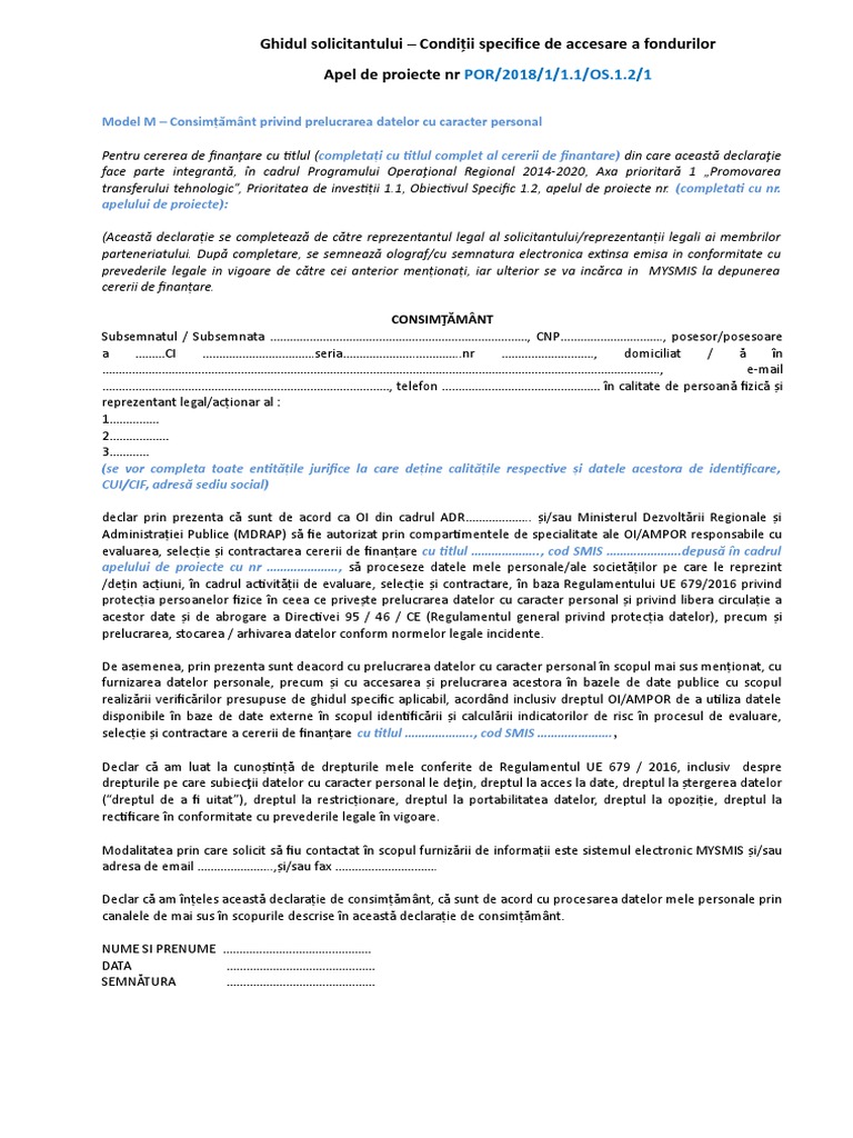 Model_M Consimtamant Prelucrarea Datelor Cu Caracter Personal