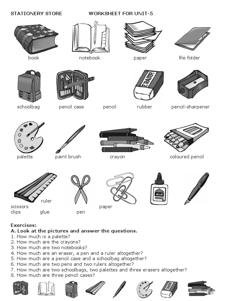 Stationery Store Worksheet Activities | PDF