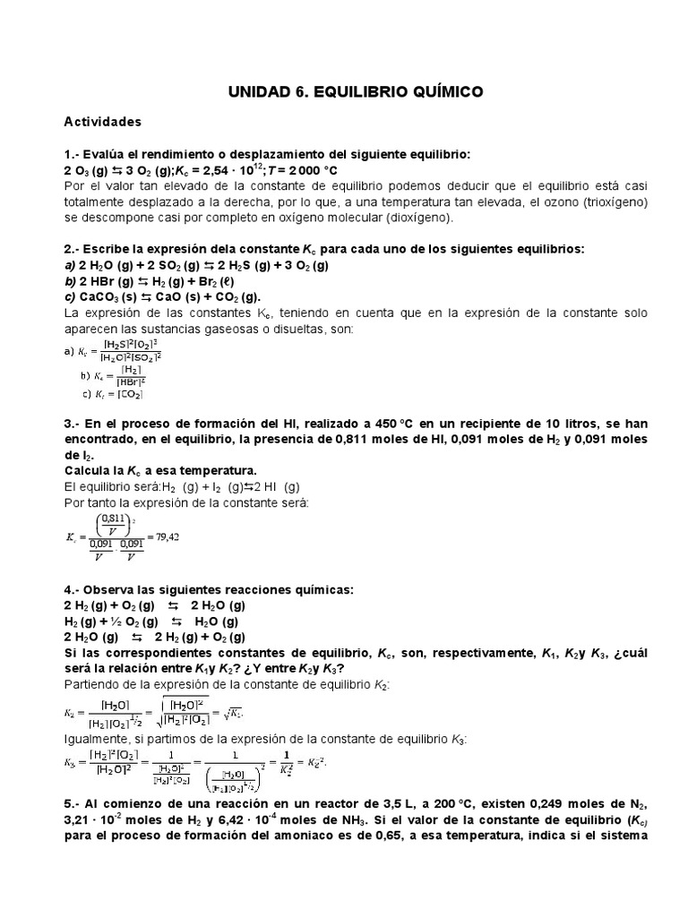 Equilibrio_químico._Soluciones_ejercicios.pdf | PDF | Equilibrio químico | Catálisis