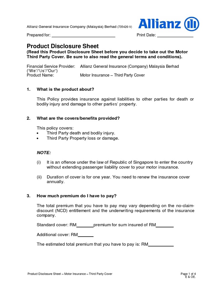 Product Disclosure Sheet: Prepared For: Print Date | PDF | Vehicle ...