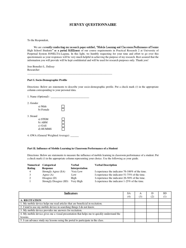 Sample Survey Questionnare | Download Free PDF | Questionnaire ...