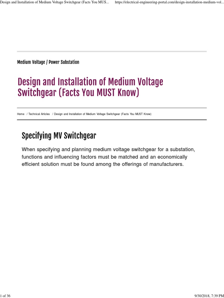Medium Voltage Switchgear Essentials | PDF