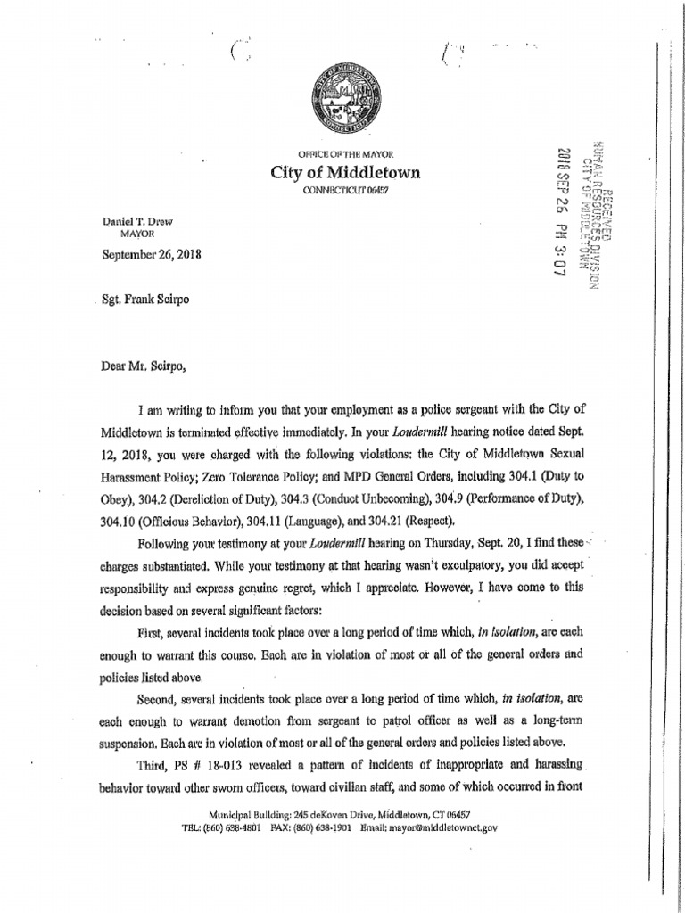 Frank Scirpo Termination Letter | PDF