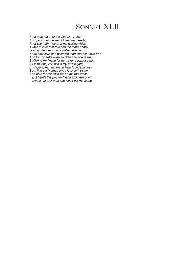 Shakespeare Sonnet 42 - "Loving offenders thus I will excuse ye | PDF