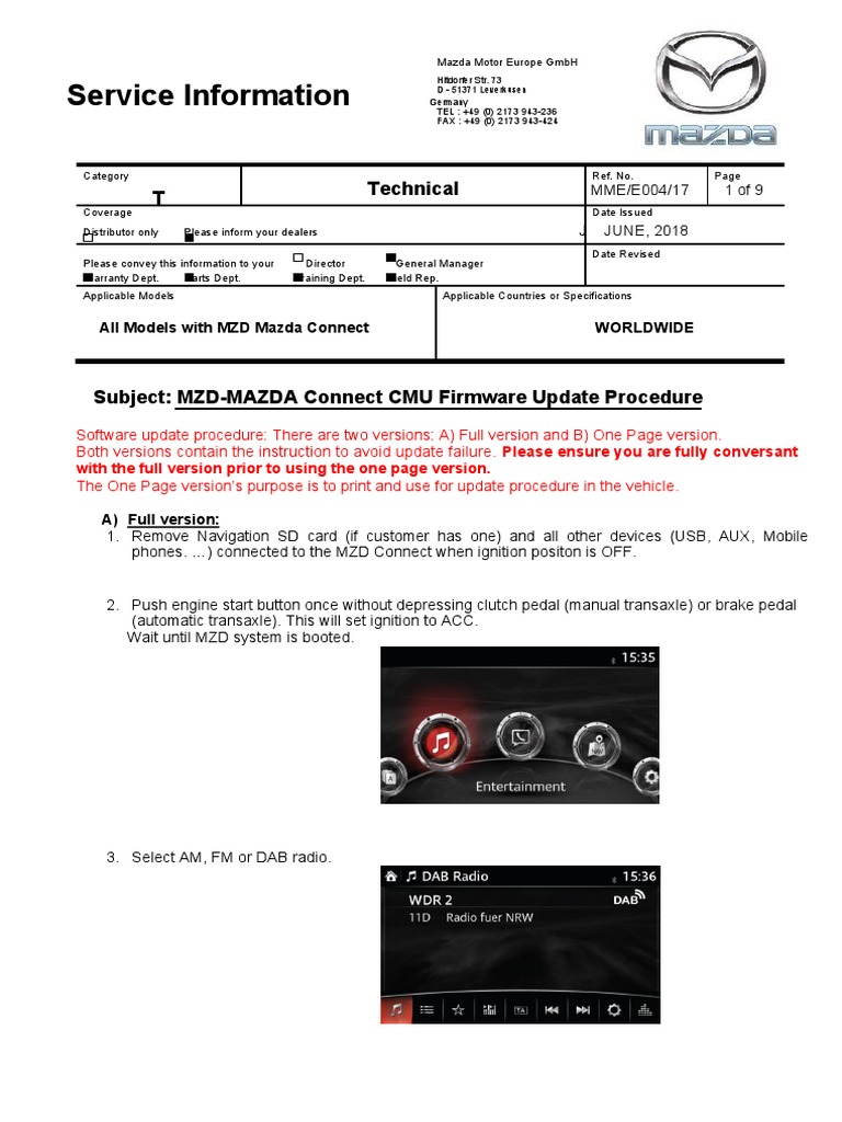 Mazda Connect 2018 Firmware Cmu Update Procedure-Worldwide | PDF ...