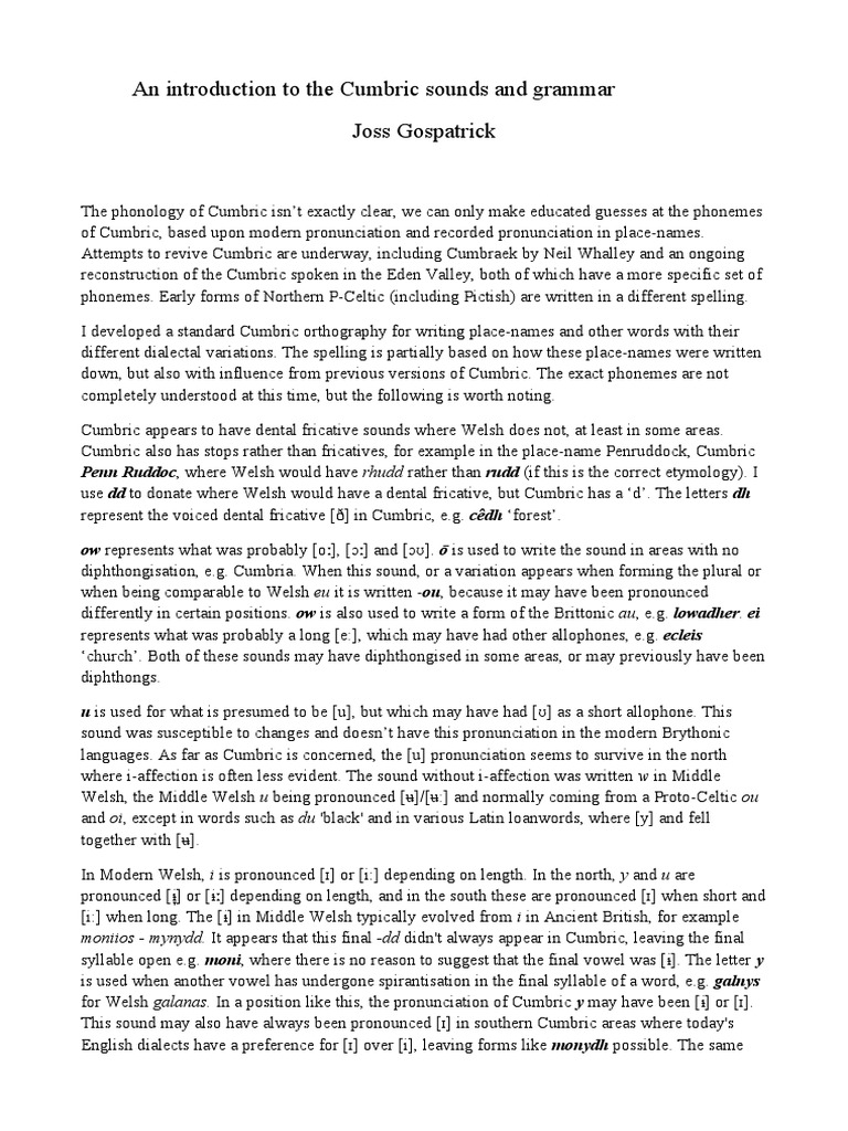 An Introduction To The Cumbric Sounds and Grammar | PDF | Human Voice ...