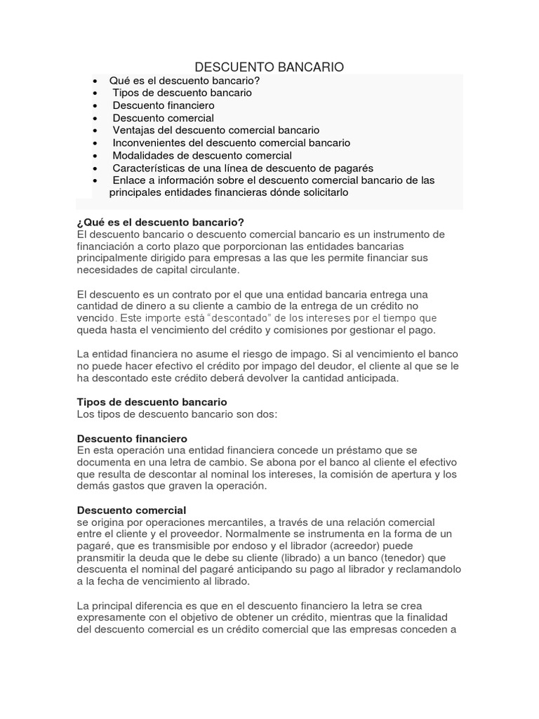 Descuento Bancario: Tipos y Ventajas | PDF | Bolsa | Bancos