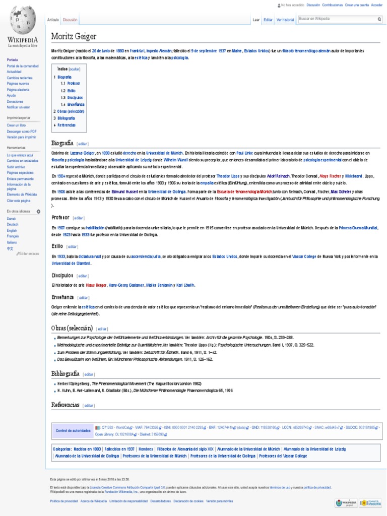 Moritz Geiger - Wikipedia, La Enciclopedia Libre | PDF | Science | Ciencia filosófica