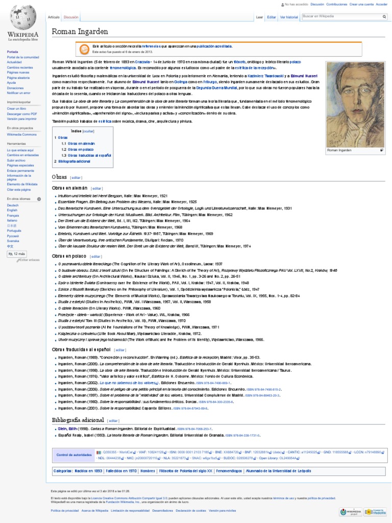 Roman Ingarden - Wikipedia, La Enciclopedia Libre | PDF | Science ...