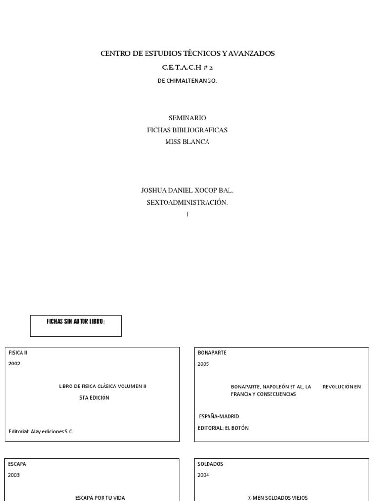 Fichas Bibliograficas Fichas de Autor E.T.C | PDF