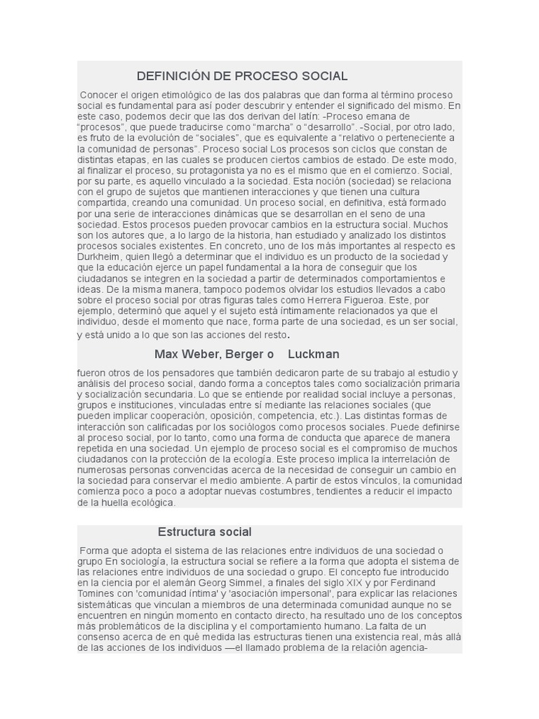 Definición y Ejemplos de Proceso Social | PDF | Estructura social ...