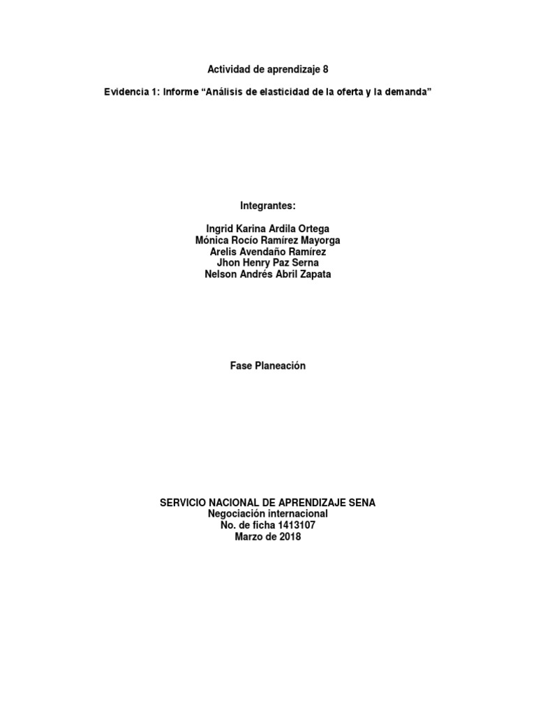 Evidencia 1 Informe Análisis de Elasticidad de La Oferta y La Demanda | PDF | Elasticidad ...