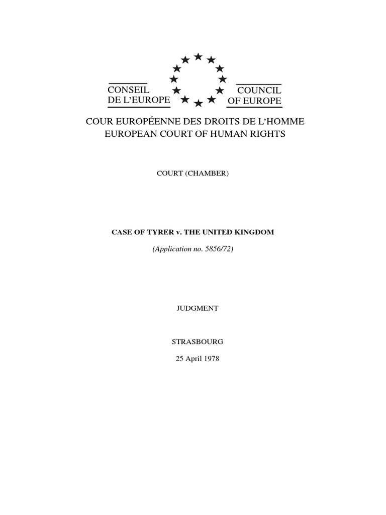 Tyrer v. UK: Judicial Birching Case | PDF | European Convention On ...