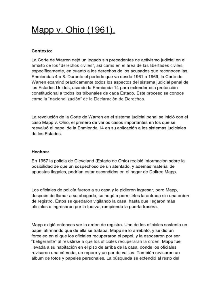 Mapp v. Ohio: Derechos y Evidencia | PDF | Información del gobierno ...