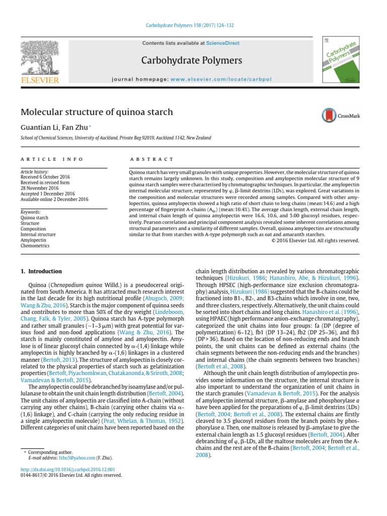 Molecular Structure of Quinoa StarchGuantian | PDF | Starch | Buffer ...
