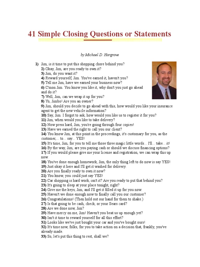 Closing Questions for Sales Success | PDF | Question
