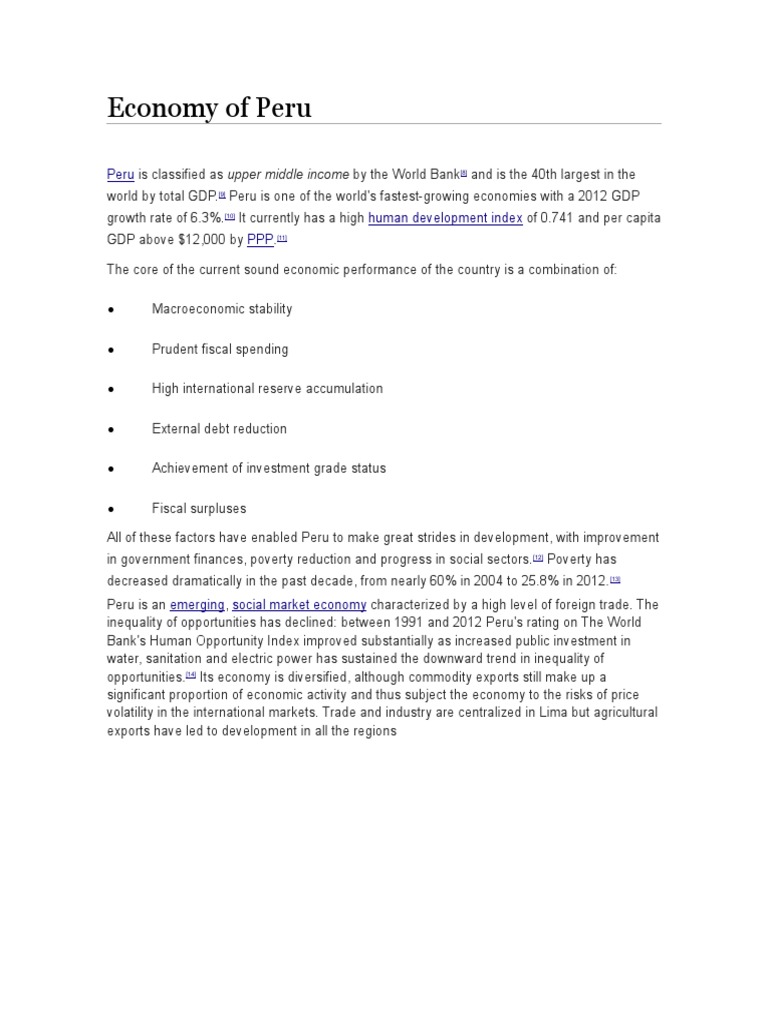 Economy of Peru: Peru Human Development Index PPP | PDF