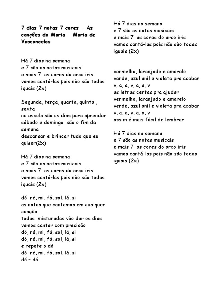 7 Dias 7 Notas 7 Cores - As Canções Da Maria - Maria de Vasconcelos