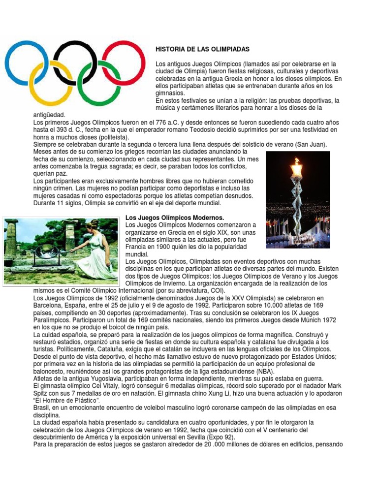 Historia de Los Juegos Olímpicos | PDF | Juegos olímpicos de invierno ...