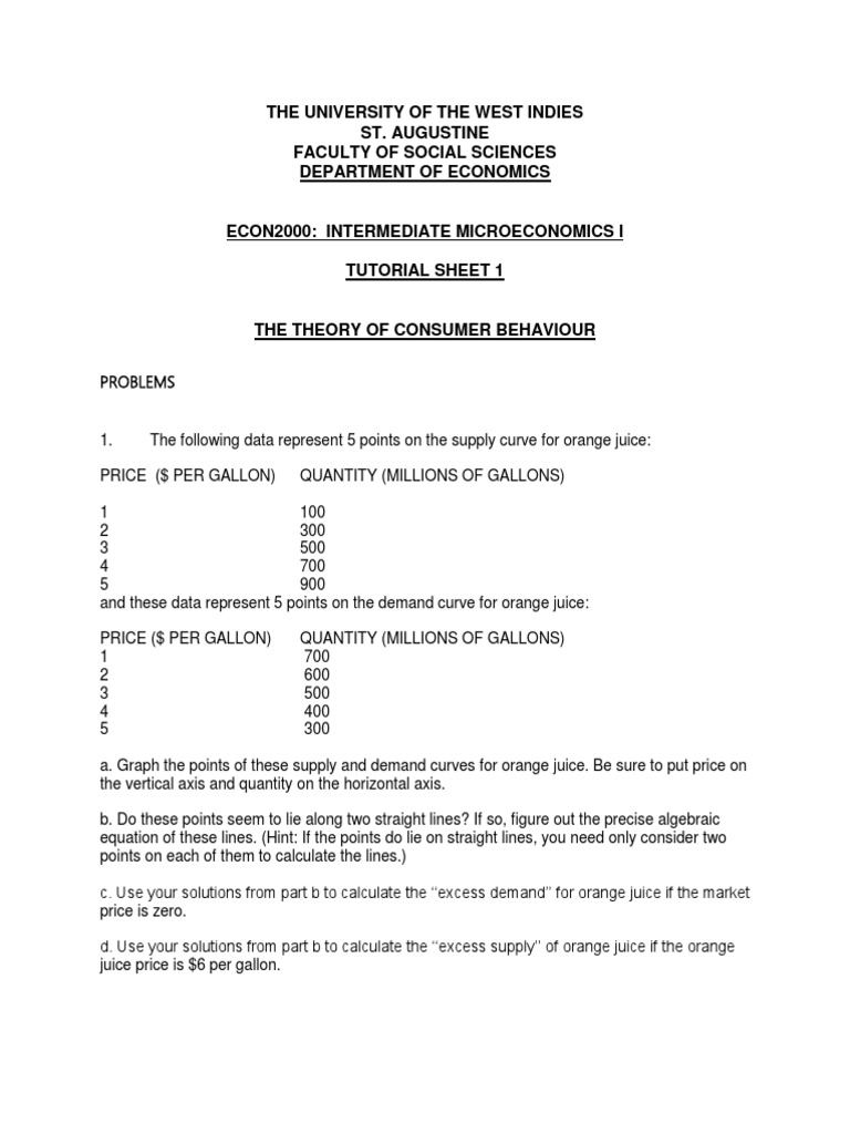 Econ 2000 Tutorial Sheet 1 | PDF | Supply And Demand | Demand Curve