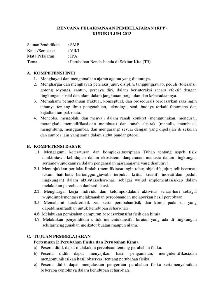 RPP Ipa Kelas 7 | PDF