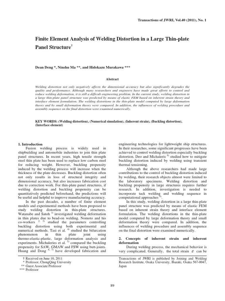 Journal - FEM of Fillet Weld Distortion PDF | Download Free PDF ...