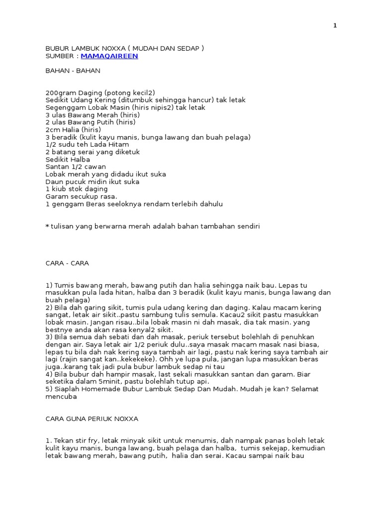 Bubur Lambuk Noxxa | PDF
