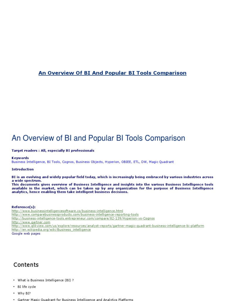 Bi Tools Comparison | PDF | Business Intelligence | Computer Data