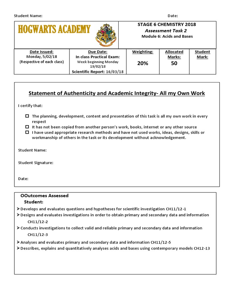 HSC Chemistry Assignment 2 | PDF | Educational Assessment | Titration