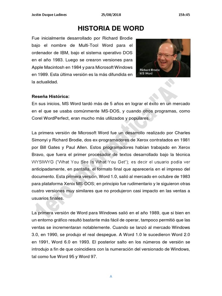 Historia de Word | PDF | Microsoft Word | Equipo de oficina