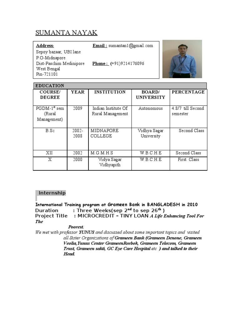 Resume Sumanta Nayak | PDF | Grameen Bank