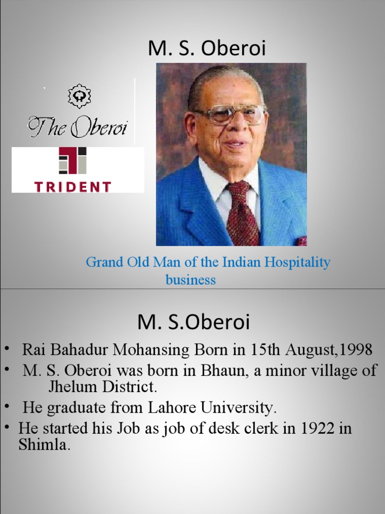 M.S. Oberoi: Pioneer of Indian Hospitality | PDF