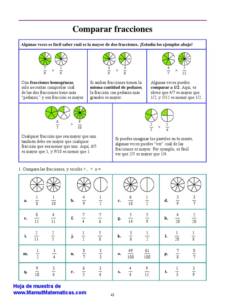 Fracciones1 Comparar Fracciones 1 | PDF | Enseñanza de matemática