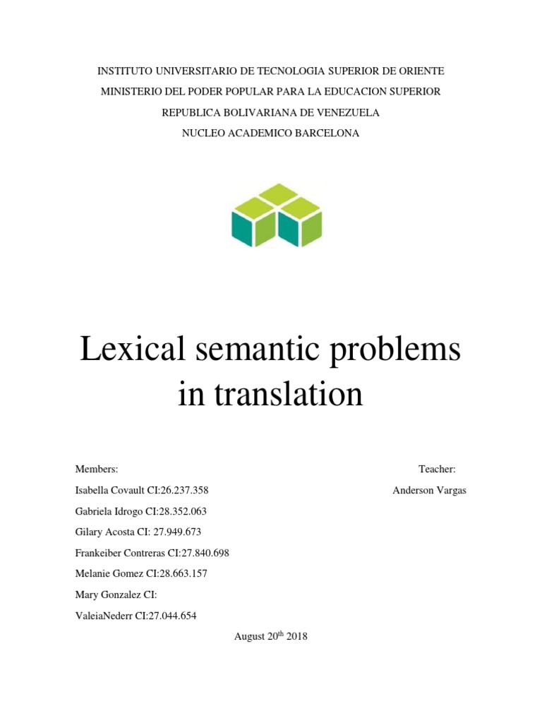 Lexical Semantic Issues in Translation | PDF | Word | Translations