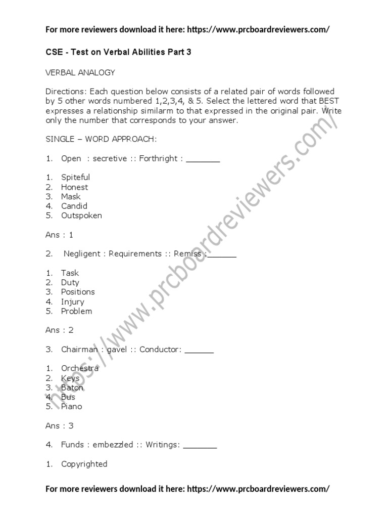 CSE - Test On Verbal Abilities Part 3 | PDF