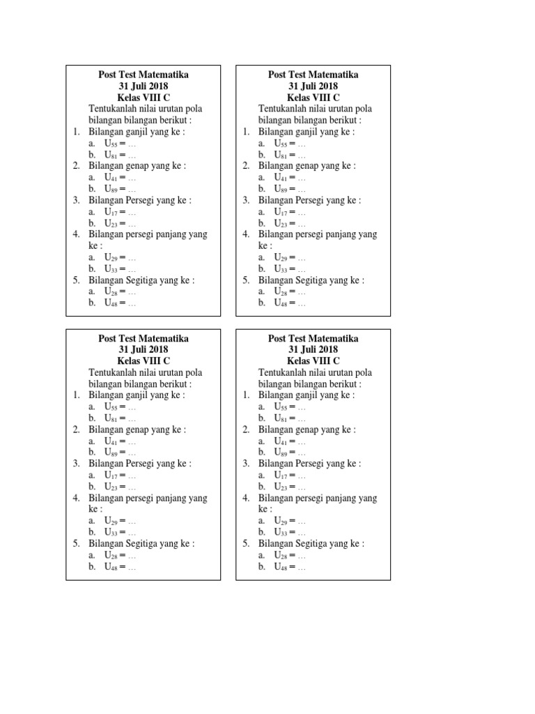 Pre Test - Pola Bilangan | PDF
