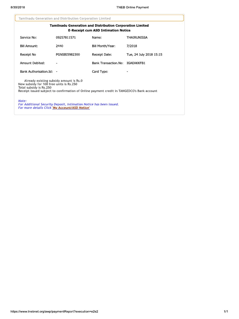TNEB Online Payment Receipt | PDF