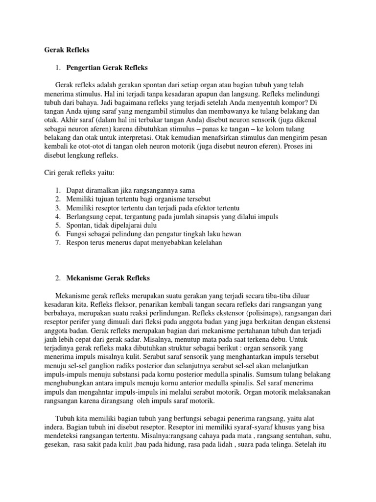 Mekanisme dan Ciri Gerak Refleks | PDF