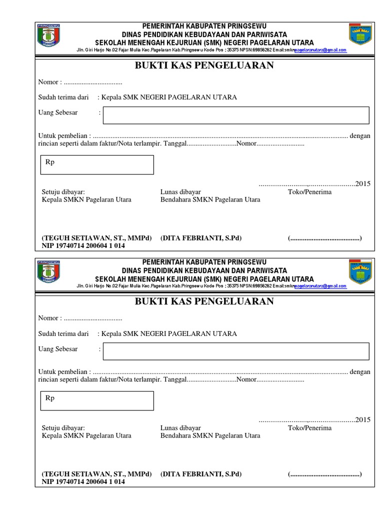 Bukti Kas Pengeluaran SMKN Pagelaran | PDF