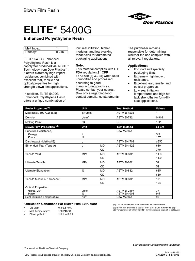 Dow Elite 5400G TDS | PDF | Waste Management | Incineration