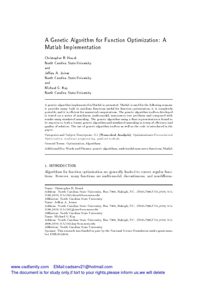 A Genetic Algorithm For Function Optimization A Matlab Implementation Download Free Pdf 