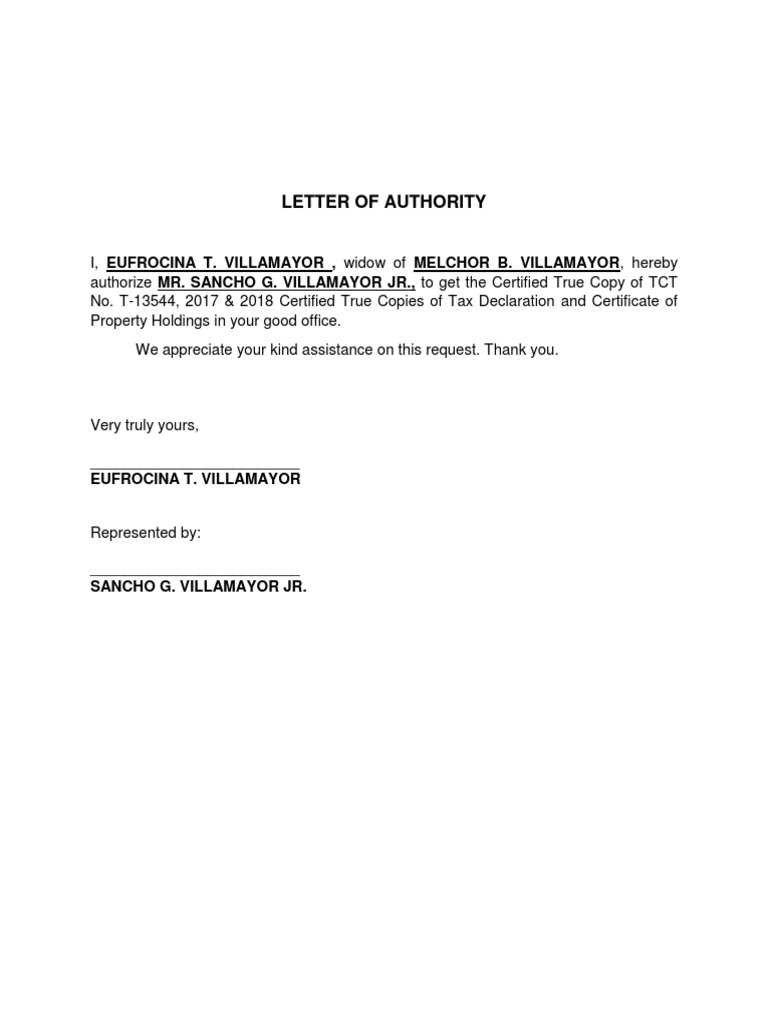 Letter of Authority Laguna | PDF