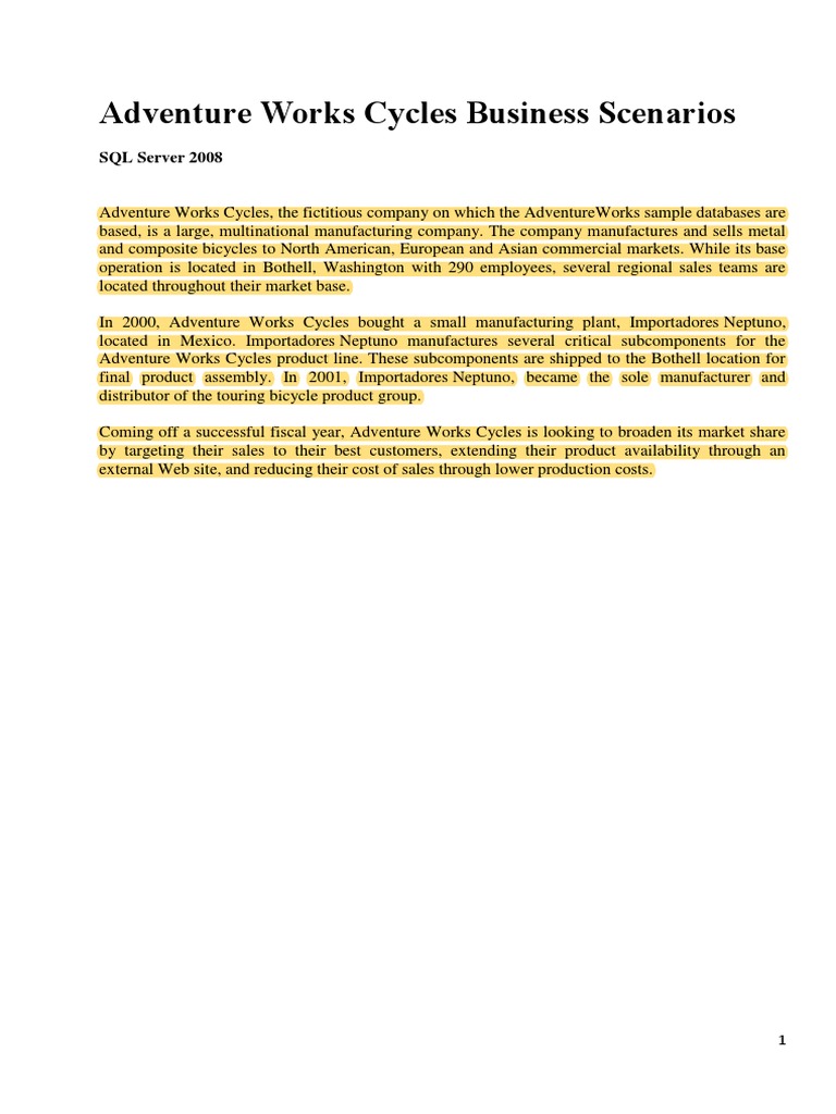 Adventure Works Cycles Overview | PDF | Databases | Data Management