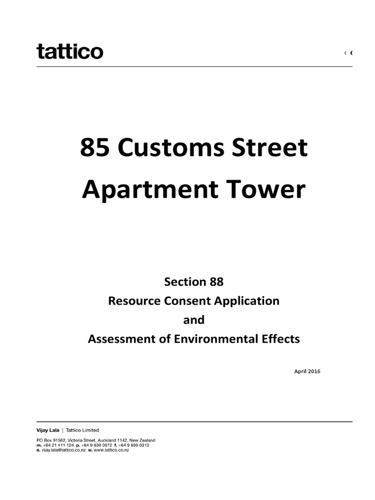 85 Customs Street Apartment Tower: Section 88 Resource Consent ...