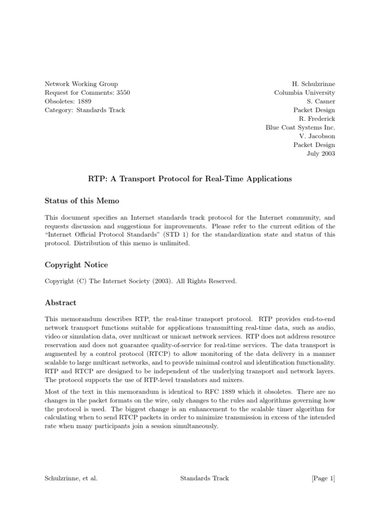 RFC 3550 | PDF | Network Packet | Port (Computer Networking)